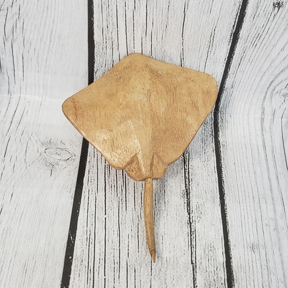 Accents | Small Wooden Hand Carved Stingray On Coral Statue Sculpture ...